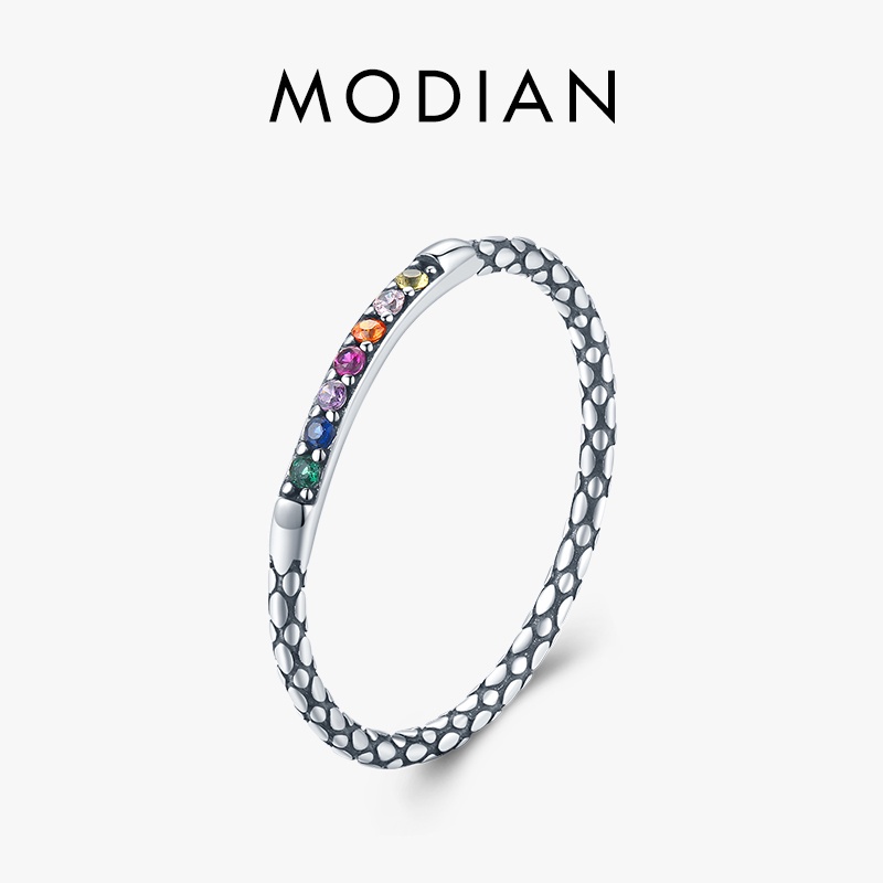 Modian ใหม่ แหวนเงินแท้ 925 ประดับเพทาย สีรุ้ง หลากสี สไตล์วินเทจ ...