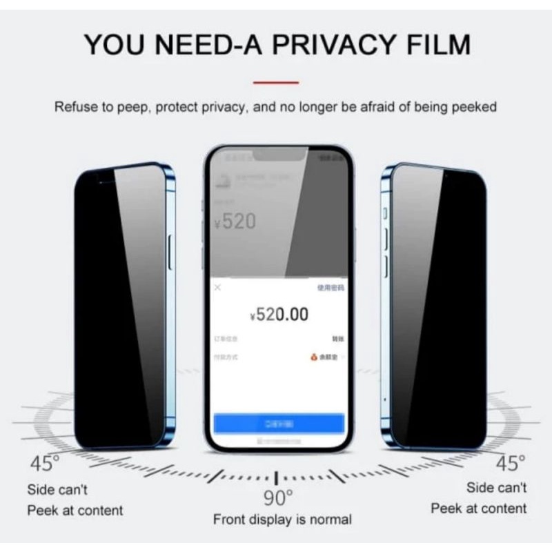 Layar Original Screen Protector Tg กระจกนิรภัยความเป็นส่วนตัว Anti Spy ...