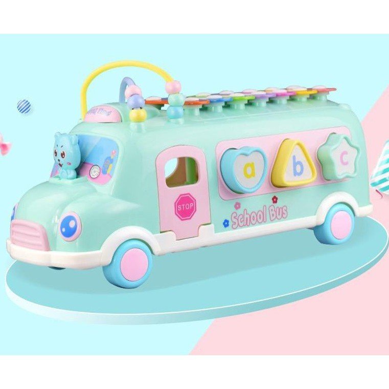 เพลงรถบัสและวางบล็อกแบบจําลองทางเรขาคณิตทางปัญญาสําหรับเด็ก 2 ใน 1 สี ...