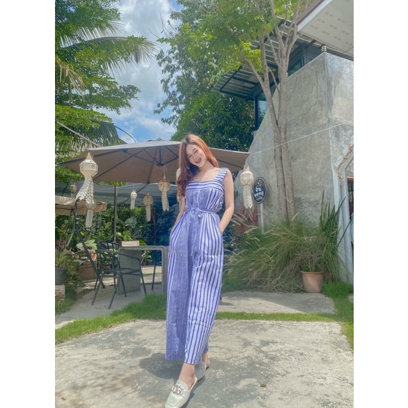 ชุดจั้มหมีสายเดียวลายตรง | Shopee Thailand