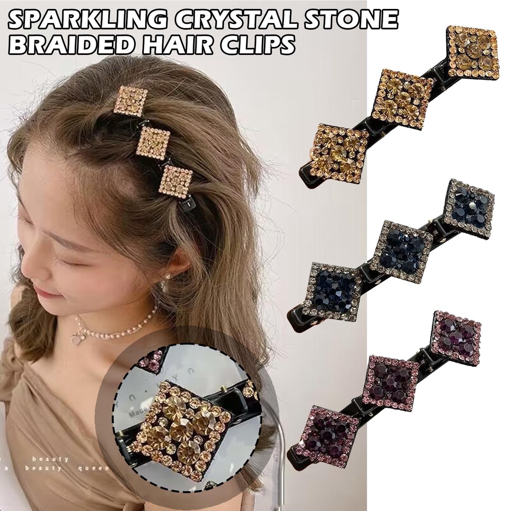 1* Sparkling Crystal Stone Braided Hair Clips Diamond High-quality Hair ...
