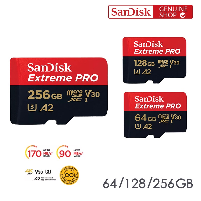 SANDISK MICRO SD EXTREME PRO 64-256GB V30 U3 C10 A2 UHS-1 R170/W90 LTM | Shopee Thailand
