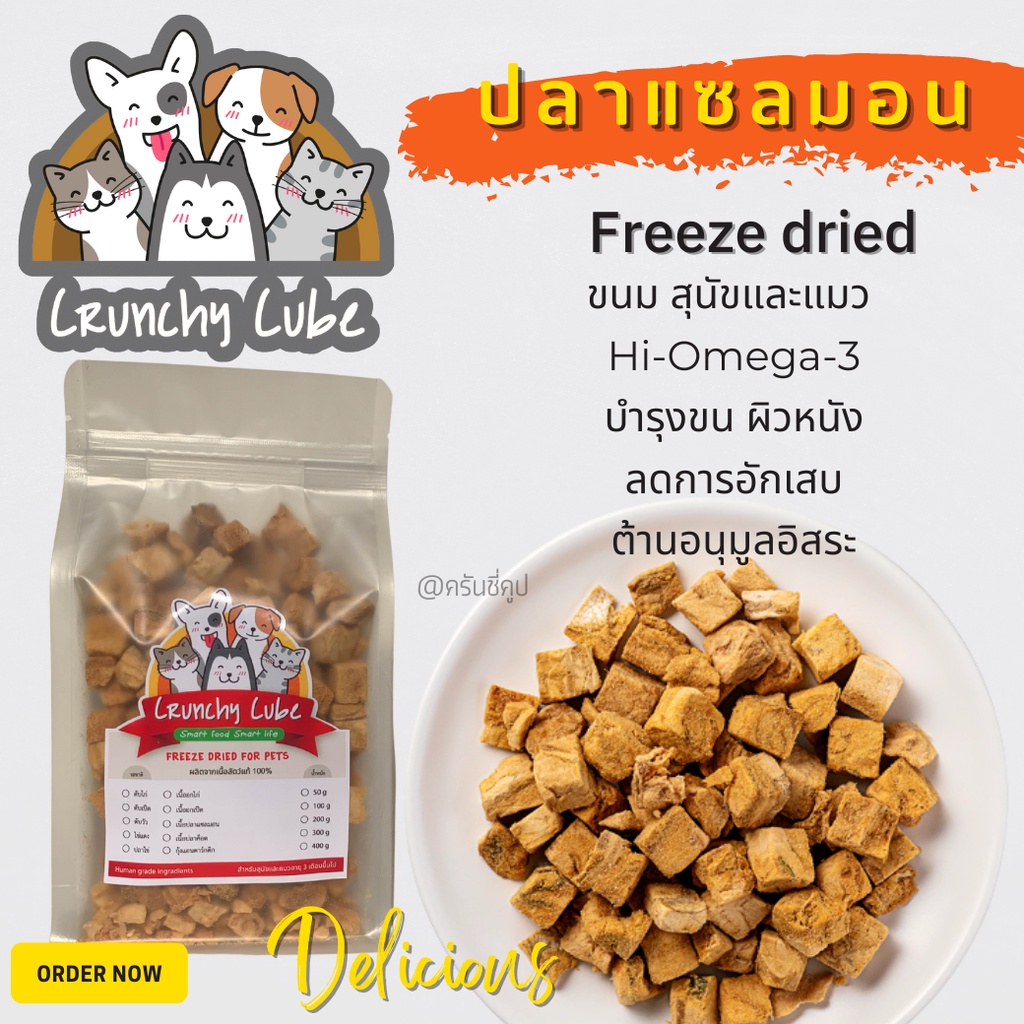 Crunchy Cube ปลาแซลมอน ฟรีซดราย ขนมน้องแมว น้องหมา Hi-โอเมก้า | Shopee Thailand