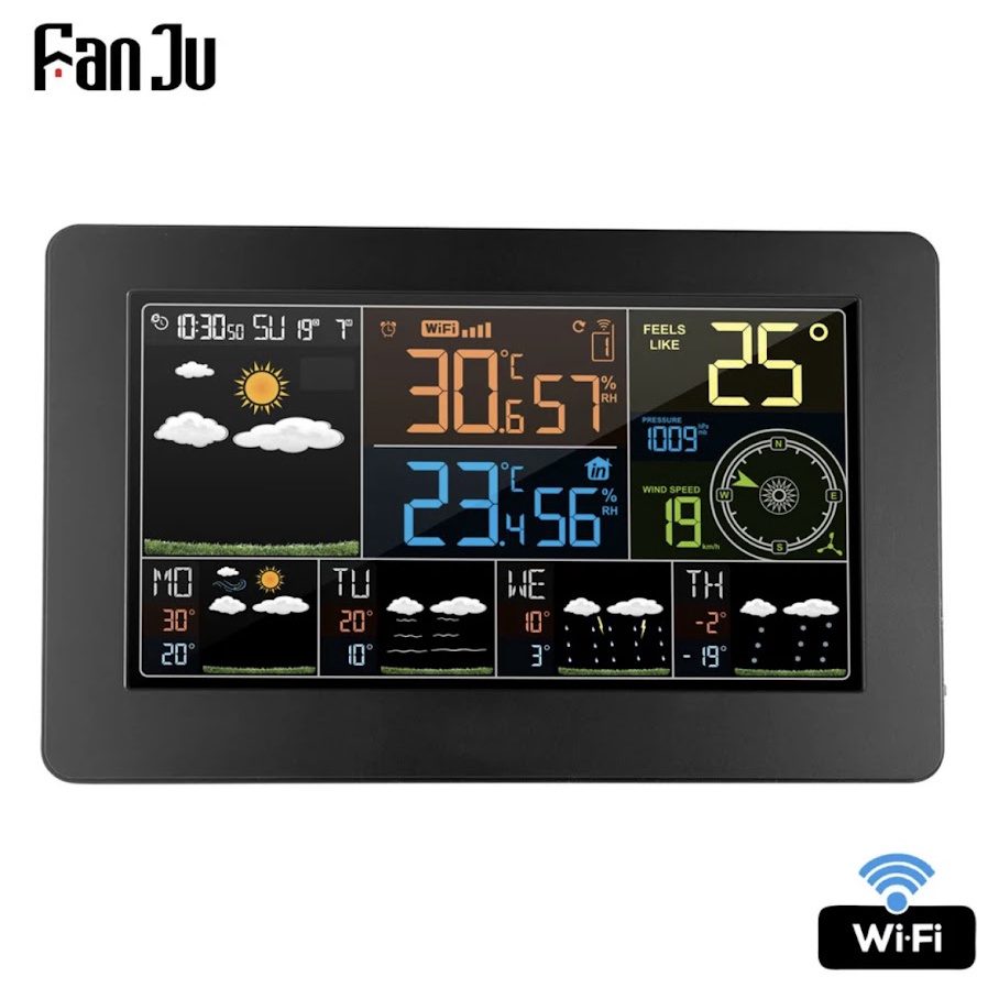 FanJu Wifi Weather Station ดิจิตอลนาฬิกาปลุกเครื่องวัดอุณหภูมิเครื่อง ...