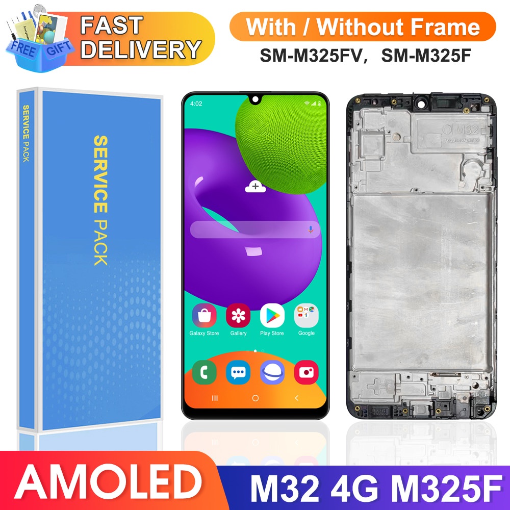 Super AMOLED M32 หน้าจอแสดงผล Lcd พร้อมกรอบ แบบเปลี่ยน สําหรับ Samsung Galaxy M32 M325 M325F ...