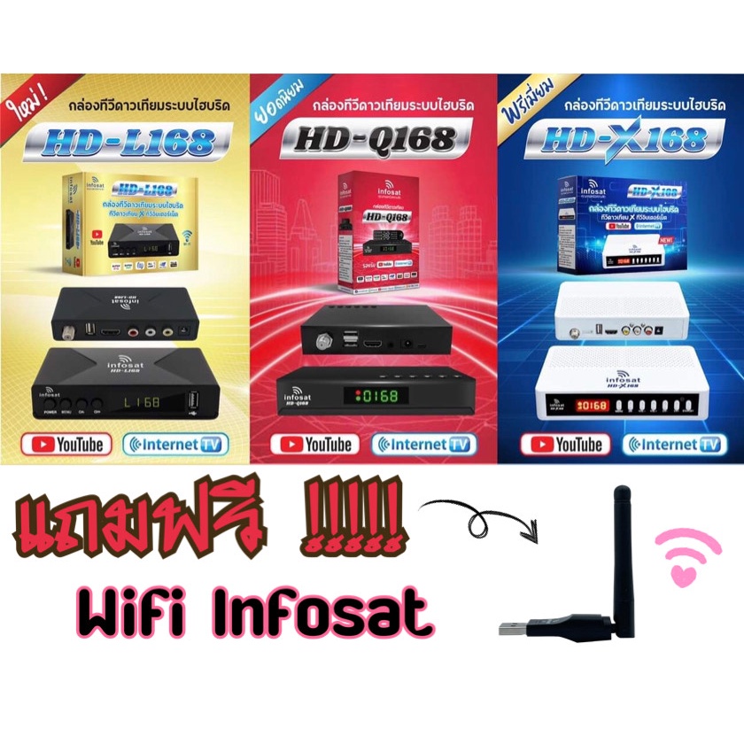กล่องจานดาวเทียม Infosat รุ่น HD-Q168 L168 X168 แถมฟรี!! เสารับสัญญาณ WIFI รองรับจานดาวเทียมได้ ...