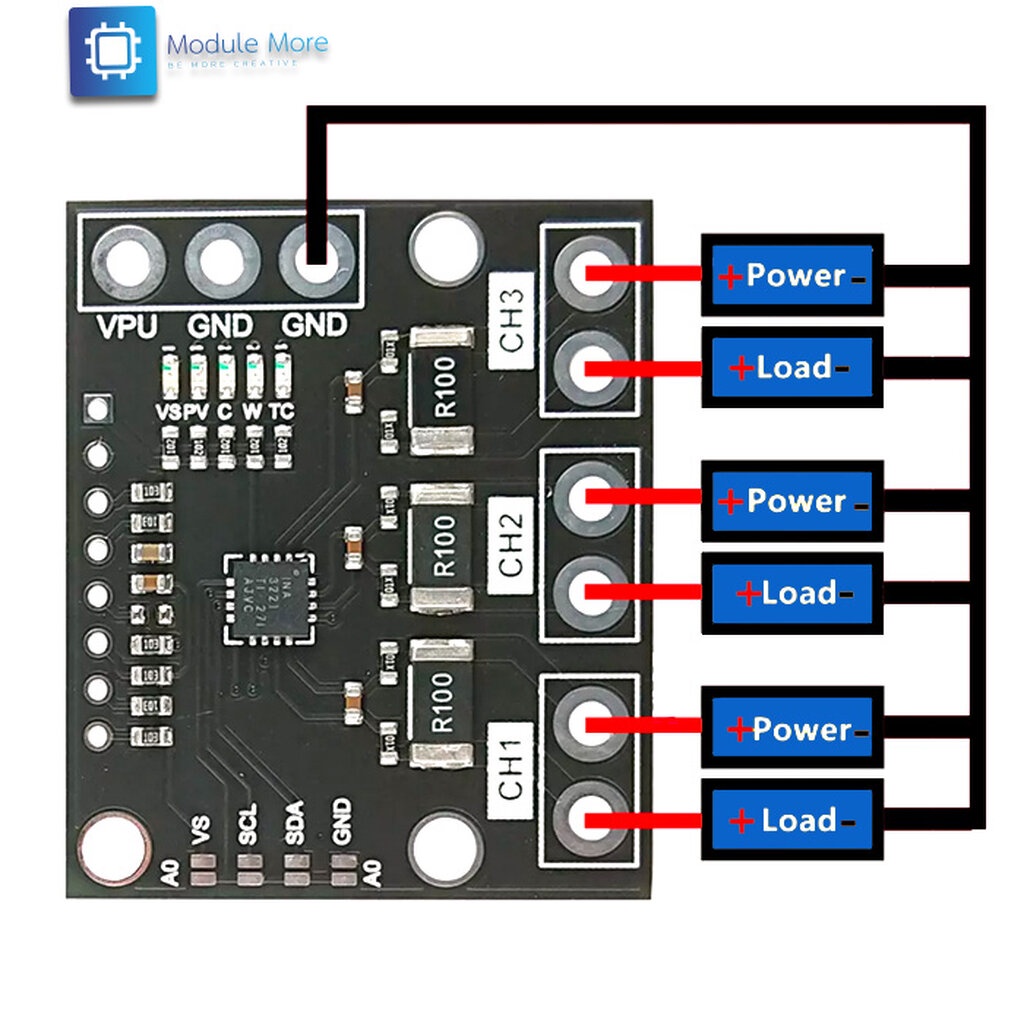 โมดูลวัดกระแส และแรงดัน 3 ช่อง INA3221 MCU-3221 Three-way low-side high-side I2C output current ...