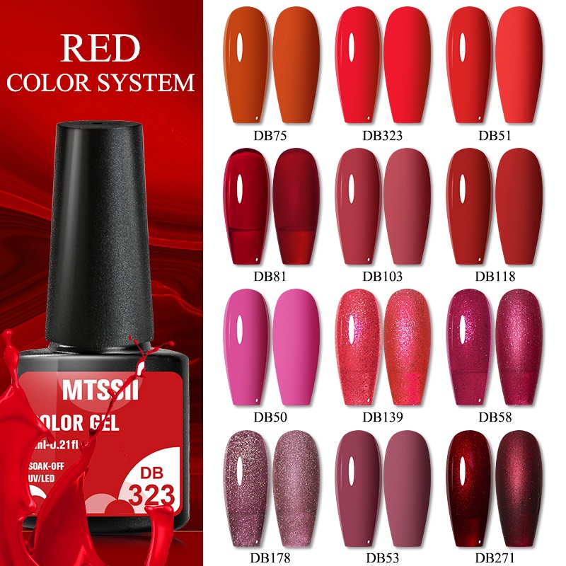 MTSSII เล็บเจล UV สีสันสดใส Bling Sequins Red Series Soak Off เจลทาเล็บ | Shopee Thailand