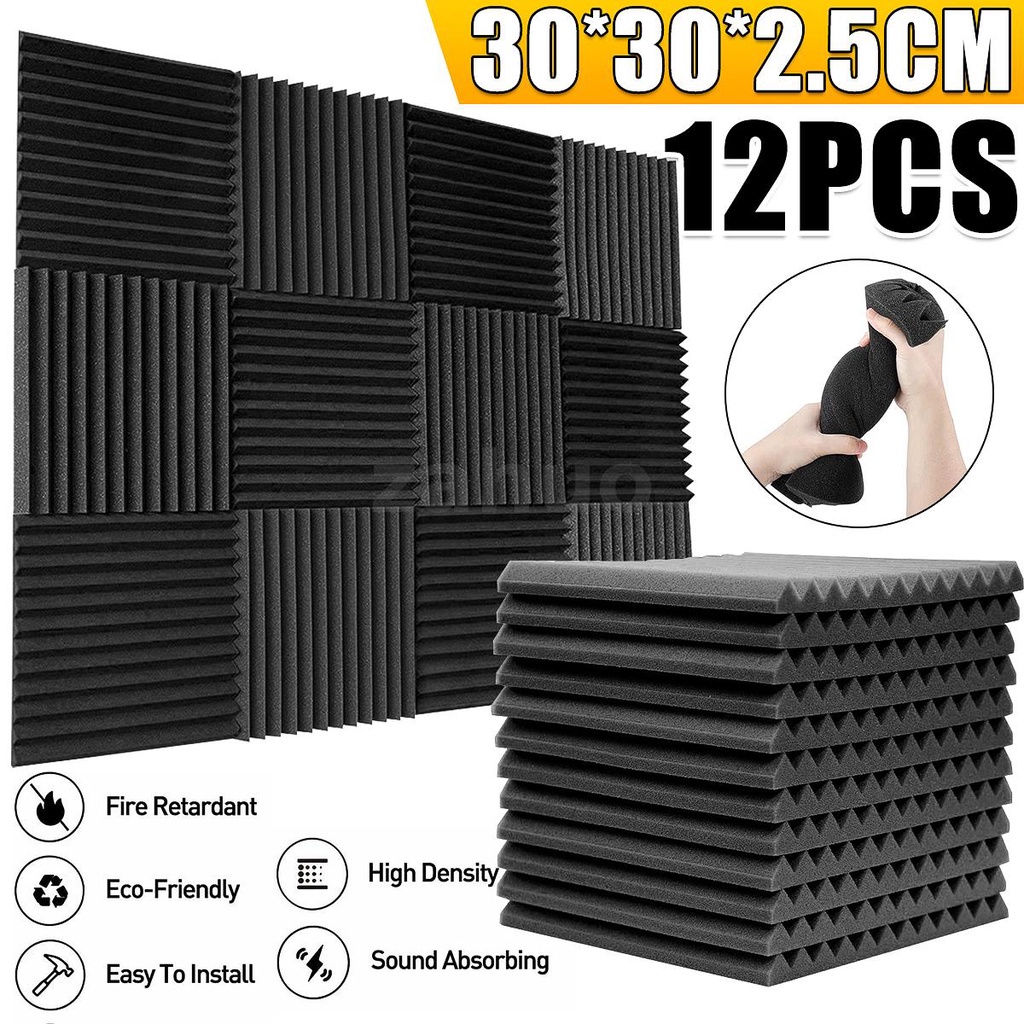12pcs Acoustic Foam Studio ไมโครโฟนแบบพกพา Sound Absorbing Foam Wall ...
