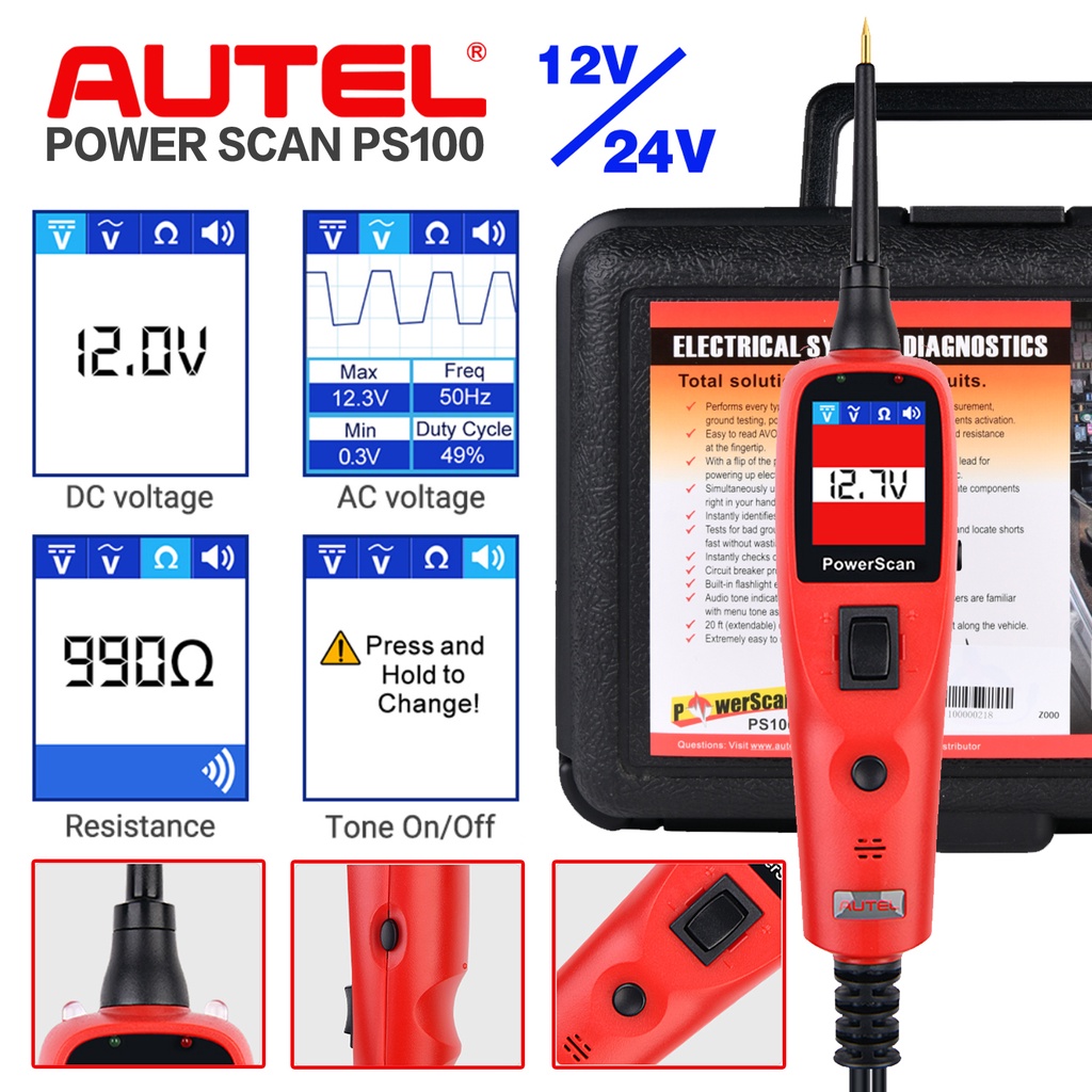 Autel Powerscan PS100 ดิจิตอลโวลต์มิเตอร์ทดสอบโวลต์ | Shopee Thailand