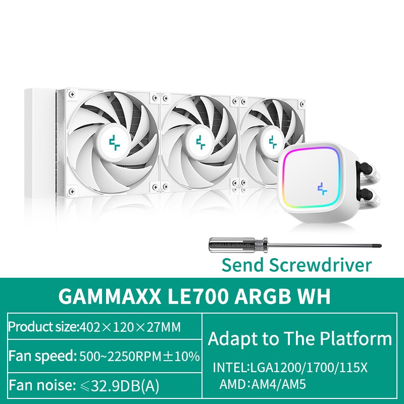 Deepcool LE700 WH 360 ซีพียู Aio Liquid Cooler สีขาวดำ ARGB หม้อน้ำ ...