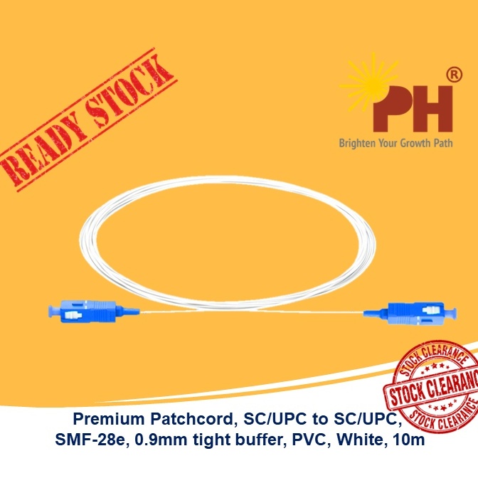 Premium Patchcord, SC/UPC to SC/UPC, SMF-28e, บัฟเฟอร์แน่น 0.9 มม., PVC, สีขาว, 10 ม. | Shopee ...