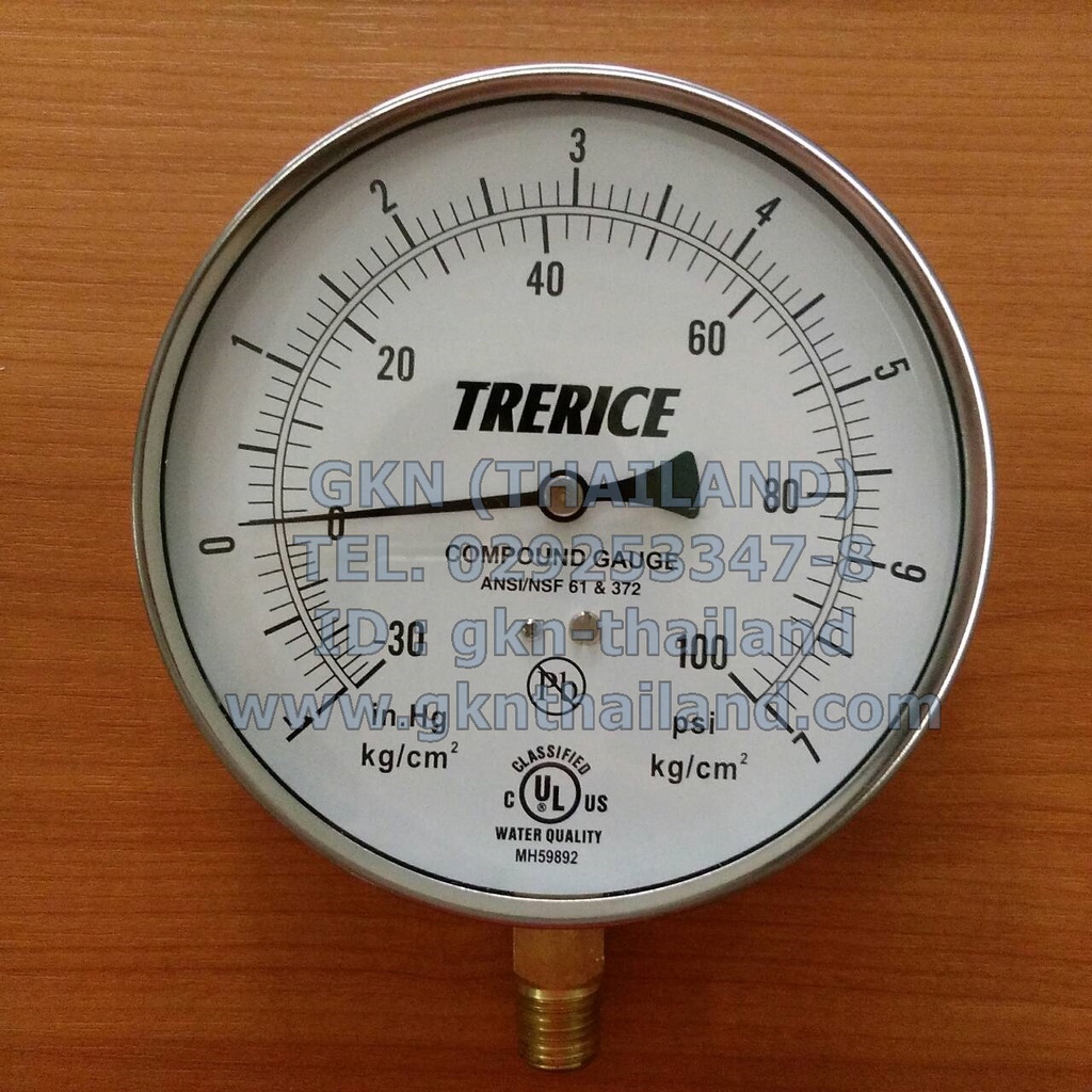คอมปาวด์เกจ COMPOUND GAUGE 30-0-100 psi & -1-7 kg/cm2 ยี่ห้อ Trerice ...