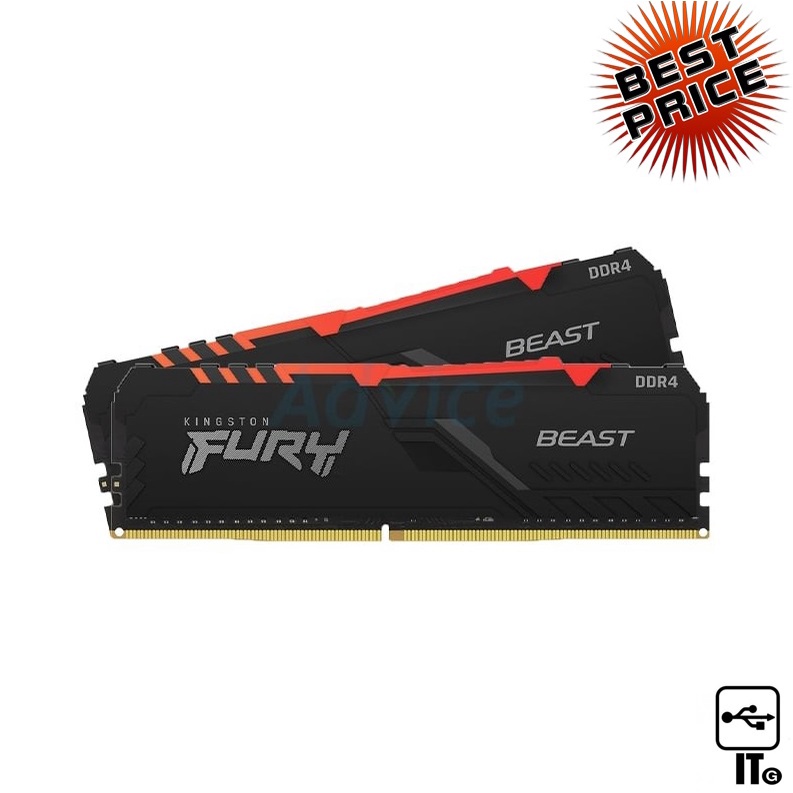 RAM DDR4(2666) 16GB (8GBX2) KINGSTON FURY BEAST RGB (KF426C16BBAK2/16) แรมคอมพิวเตอร์ PC ประกัน ...