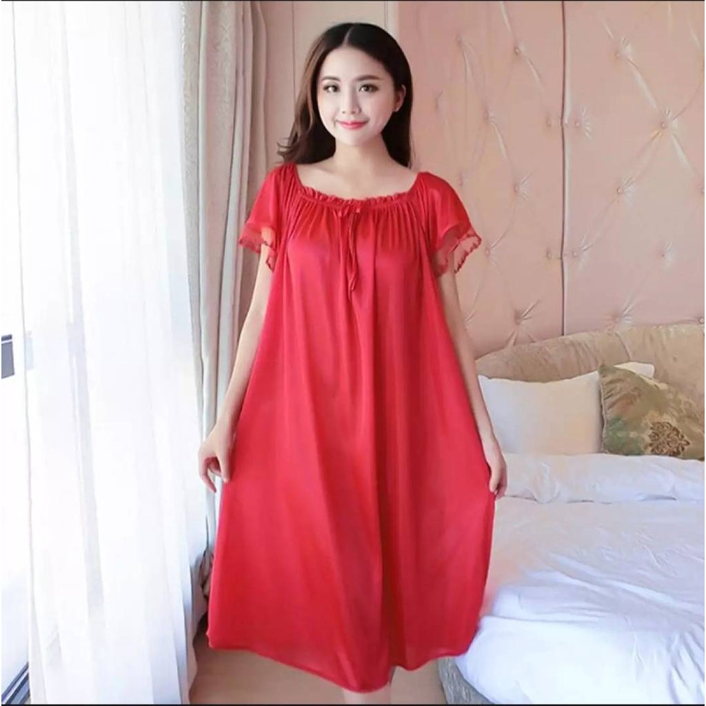 ชุดนอนกระโปรงแขนลูกไม้ รอบอก42-48นิ้ว ผ้าเจอซี่ ซีทรู ผ้าลื่นใส่สบาย | Shopee Thailand