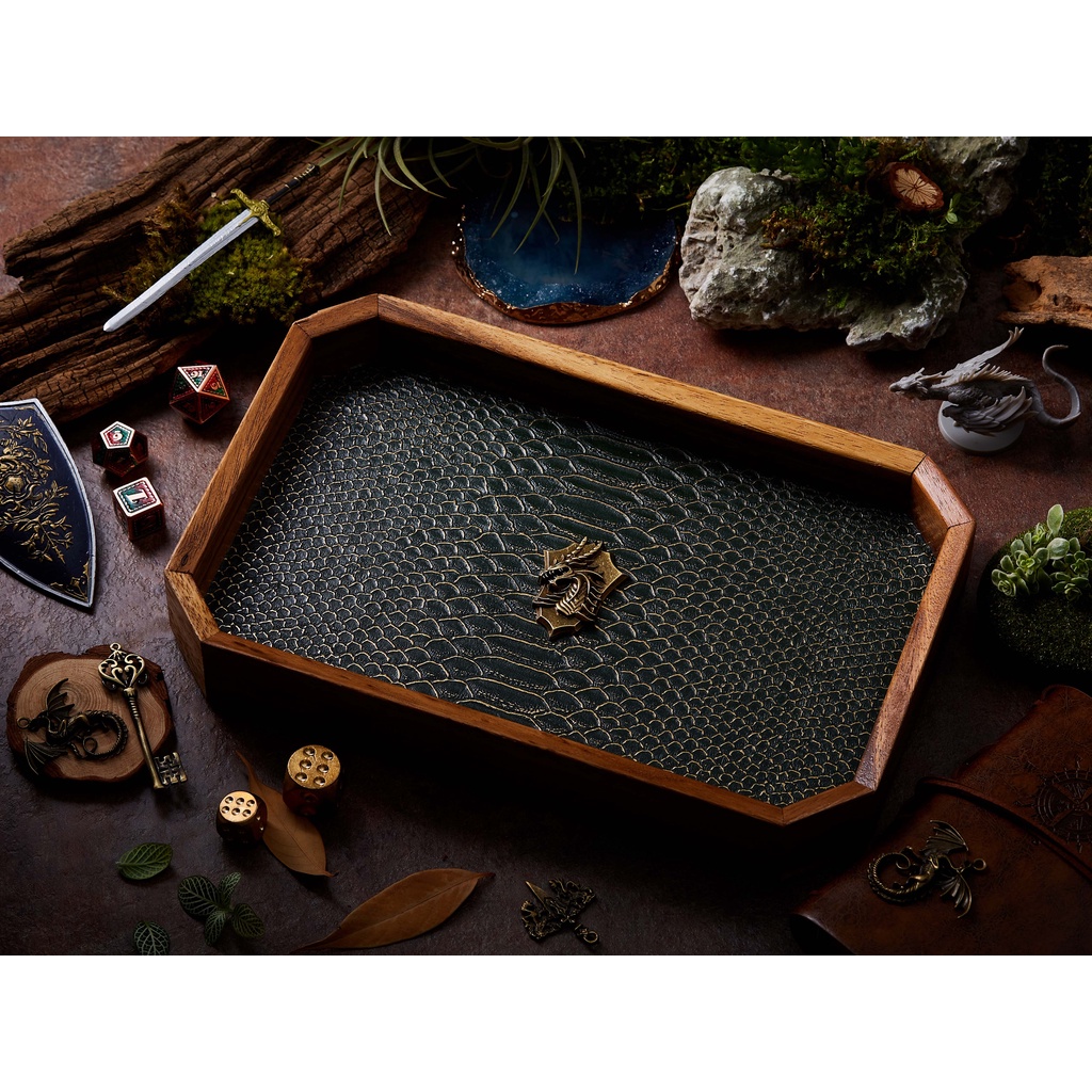 Dragon Shield Dice Tray | Dark Green Gold Leather & Metal Shield yellow ...