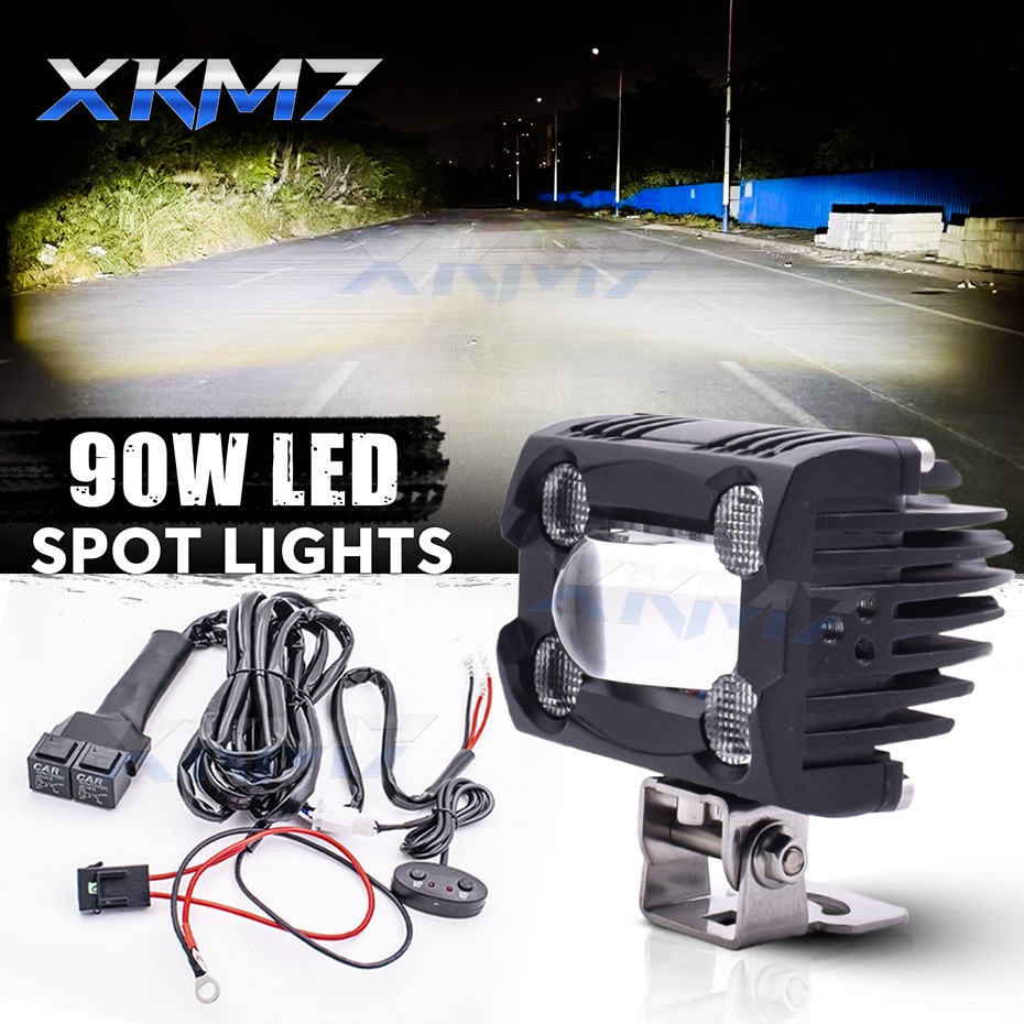 12V Led Work Lights Fog Lights Spotlight Bar DRL Bi-LED Projector Lens ...
