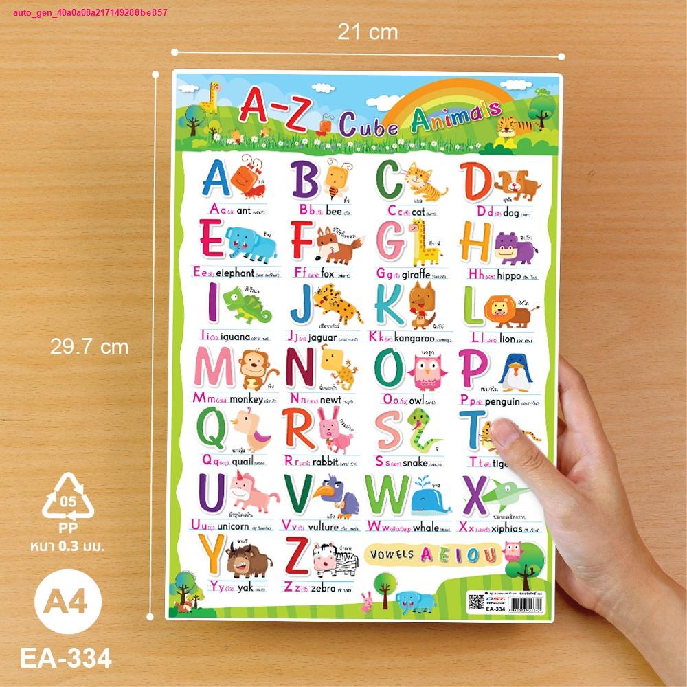 จัดส่งจากกรุงเทพแผ่นความรู้พลาสติก ขนาด A4 ( แบบหัดอ่าน A-Z , ABC Fruits & Vegetables, animals ...
