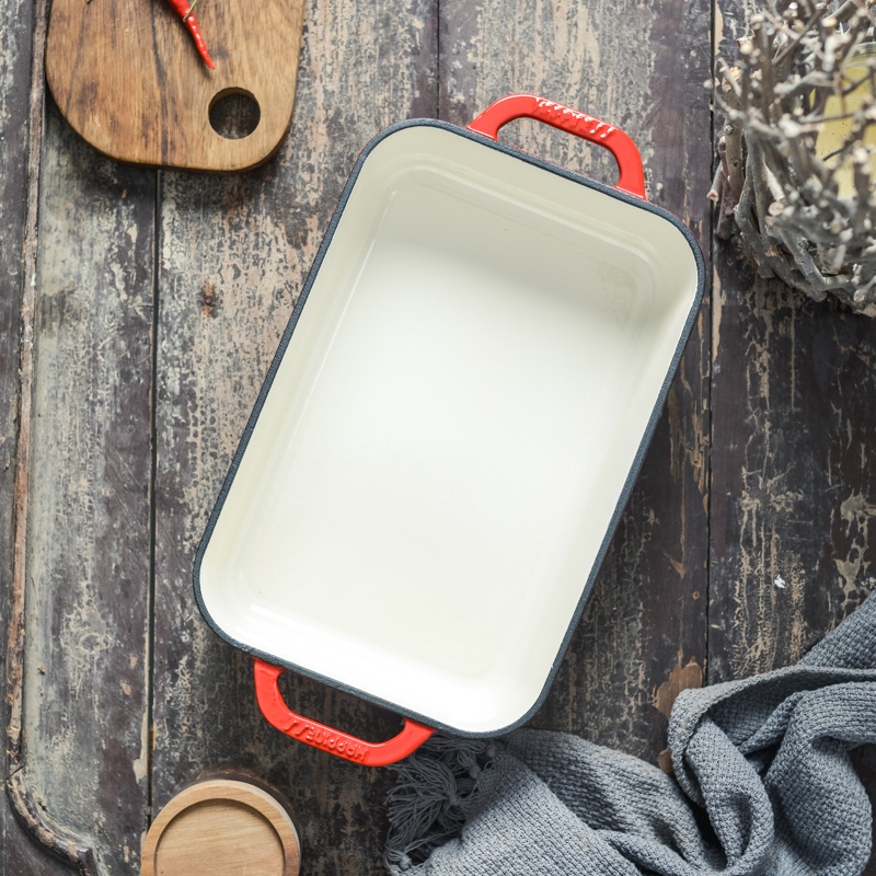 Small happy square baking pan enamel pan two ears baked rice oven roast ...