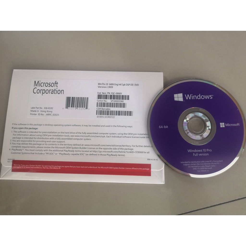 Win Pro 10 64Bit Eng Intl 1pk DSP OEI DVD (FQC-08929) | Shopee Thailand