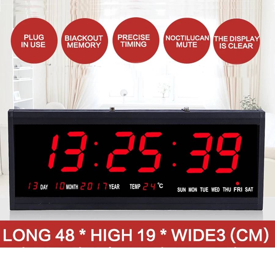 ราคาส่ง นาฬิกาดิจิตอล HB-4819 นาฬิกาติดผนัง LED Number Clock ขนาด 48x18 ...