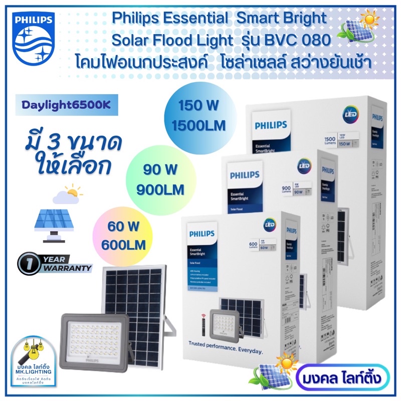 Philips Solarโคมไฟฟลัดไลท์ฟิลลิปส์โซล่าเซลล์ Essential SmartBright Solar Flood Light รุ่น BVC080 ...