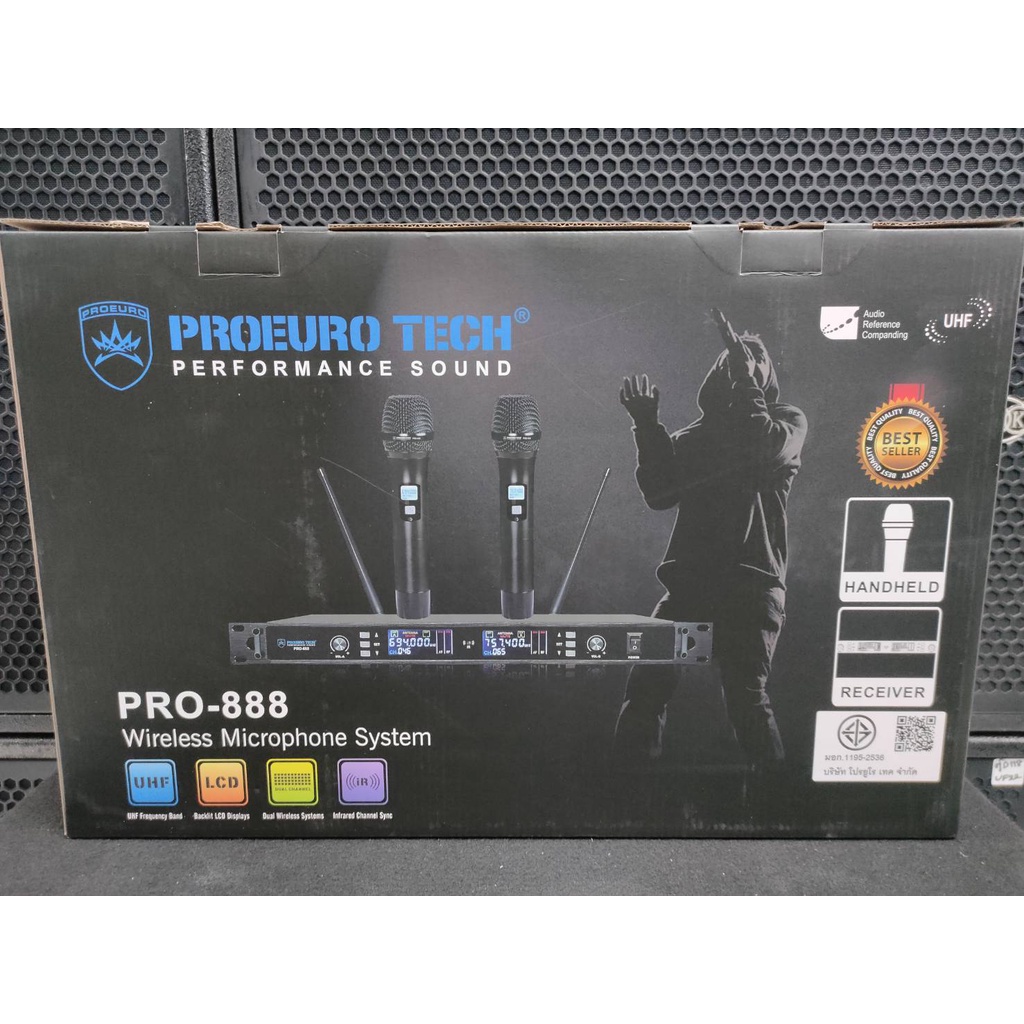 PROEUROTECH PRO-888 ไมค์ลอย UHF รุ่นใหม่ ปรับความถี่ได้ ความถี่ใหม่ มีกระเป๋า โปรยูโรเทค Pro888 ...