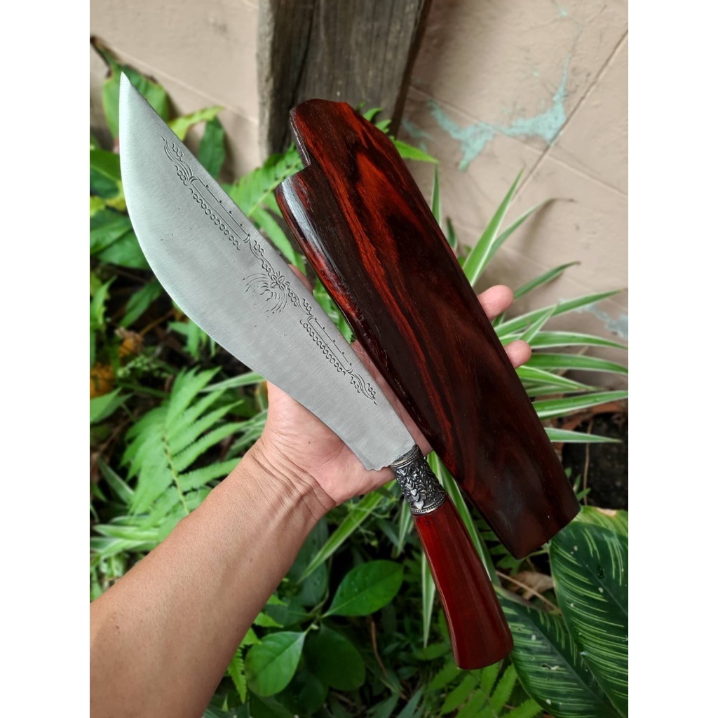 มีดเหน็บ อีเหน็บ (E-Nep) มีดหมอ มีดเดินป่า มีดแคมป์ 10.1” Sup9 ผิวขัด ตอกลาย ด้ามฝักไม้พะยูง คอ ...
