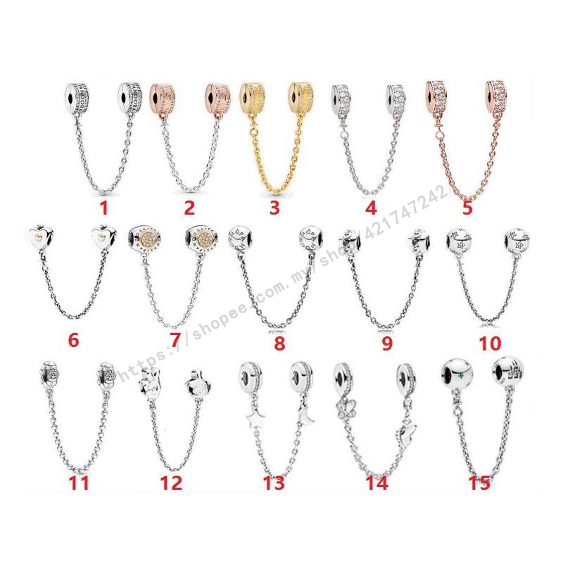 Pandora charm S925 Sterling silver Personality Safety Chain Gold ...