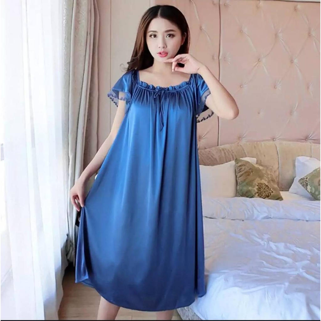 ชุดนอนกระโปรงแขนลูกไม้ รอบอก42-48นิ้ว ผ้าเจอซี่ ซีทรู ผ้าลื่นใส่สบาย | Shopee Thailand