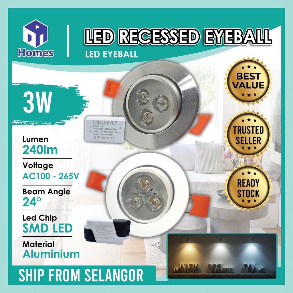 สปอตไลท์ LED Eyeball LED แบบฝัง / ดาวน์ไลท์ LED / ตู้ LED อลูมิเนียม 3w ...