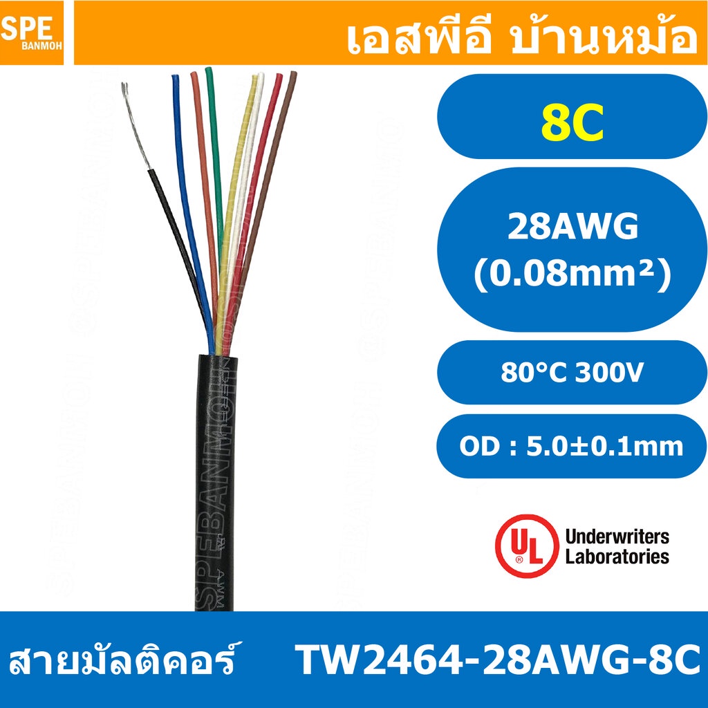 [ 2 เมตร ] TW-2464-28AWG-8C 8C 28AWG UL2464 300V 80°C สายมัลติคอร์ Multicore Cable สาย ...
