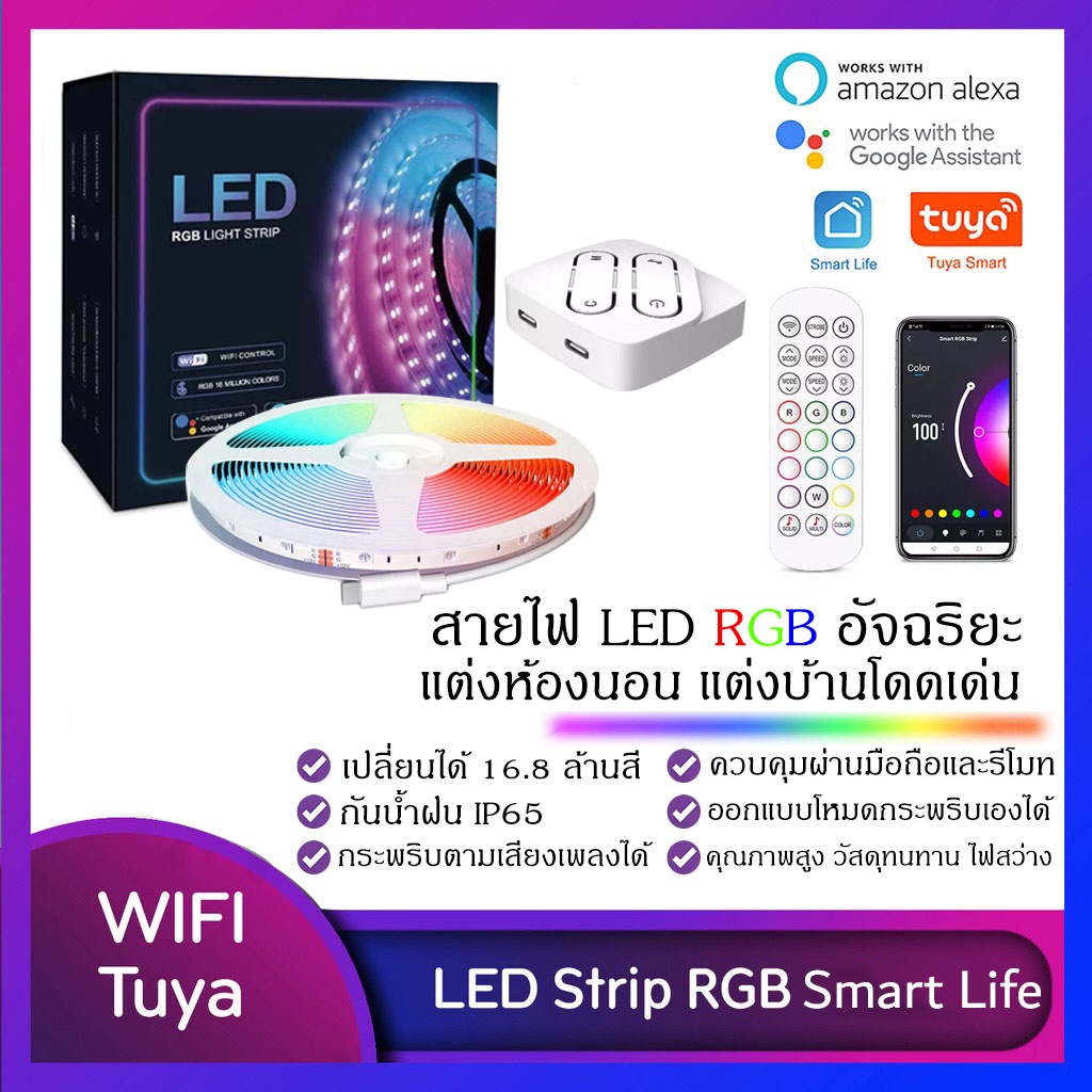 *5 เมตร* US ไฟเส้นเกรดอเมริกา Tuya Smart LED Strip RGB Smart Life|Wifi ไฟเส้นแต่งห้องอัจฉริยะ ...