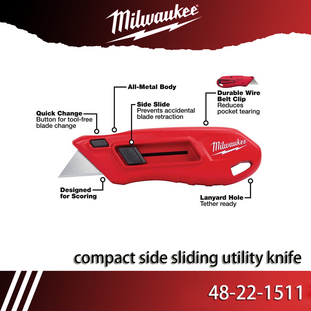 Milwaukee 48-22-1511 มีดคัตเตอร์ compact side sliding utility knife มีด ...