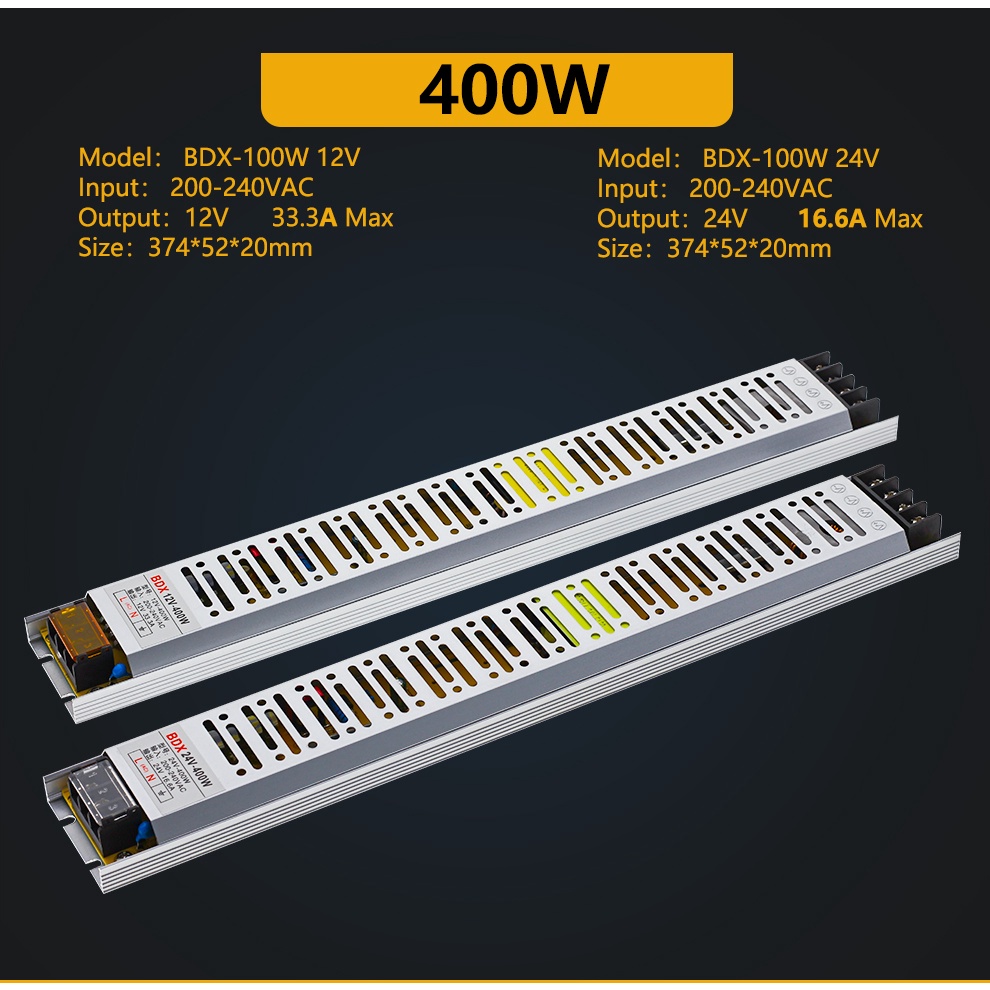 LED แหล่งจ่ายไฟ บางมาก DC 12V 24V หม้อแปลงไฟฟ้า 60W 100W 150W 200W 300W 400WAC190-240V Driver ...