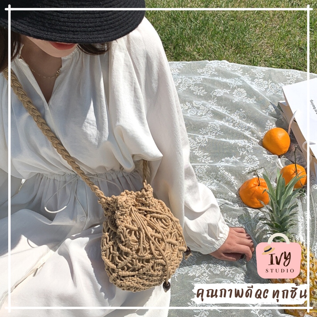 💕ivy กระเป๋าสาน Rope bucket straw bag ( A32 ) กระเป๋าสะพายข้าง | Shopee ...
