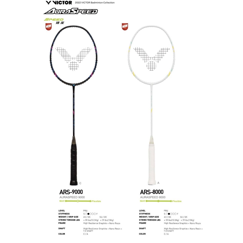 ไม้แบดมินตัน VICTOR รุ่น AURASPEED 8000 & 9000 ไม้บาลานซ์ 4U ด้ามเป็น ...