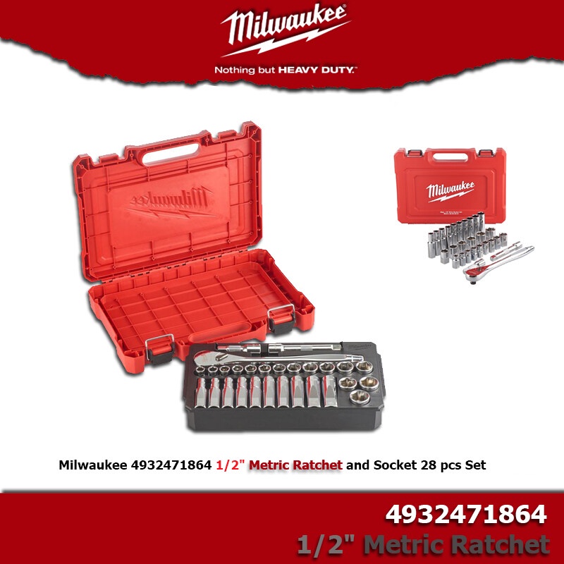 Milwaukee 4932471864 1/2" Metric Ratchet & Socket 28 pcs Set | Shopee Thailand