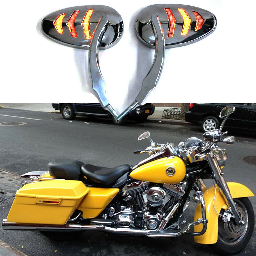 Motorcycle Chrome LED Rearview Mirrors with Turn Signals For Harley ...