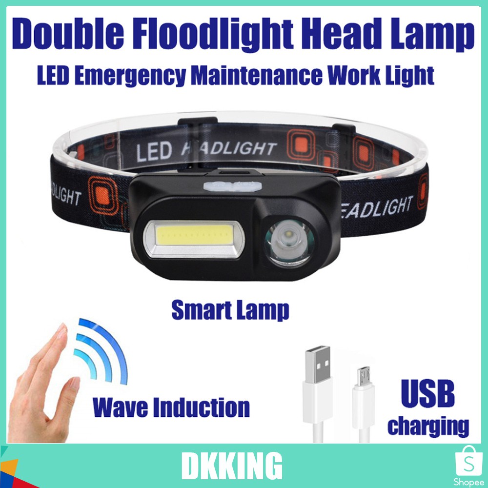 Induction Switch LED Headlamp Double Light Motion Sensor Headlight ...