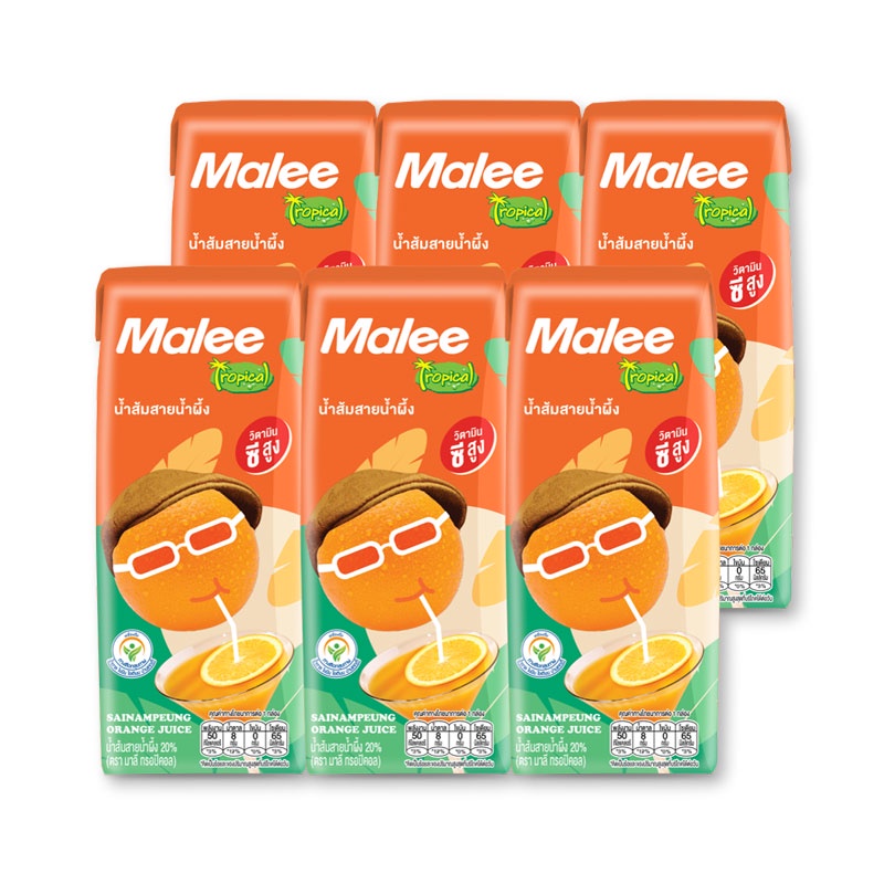 มาลี ทรอปิคอล น้ำส้มสายผึ้ง20% ขนาด 180ml ยกแพ็ค 6กล่อง MALEE TROPICAL ...