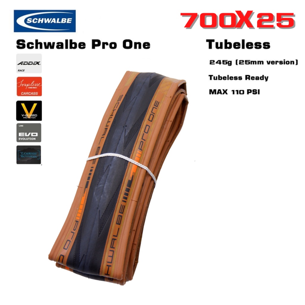 ยางนอกจักรยาน Schwalbe Pro One Tubeless สีดำ / สีคลาสสิค 700X25 700X28 ...
