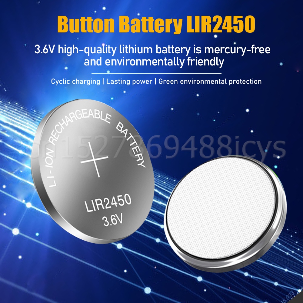 100PCS LIR2450 LIR 2450 3.6V 120mAh Lithium Rechargeable Battery For ...
