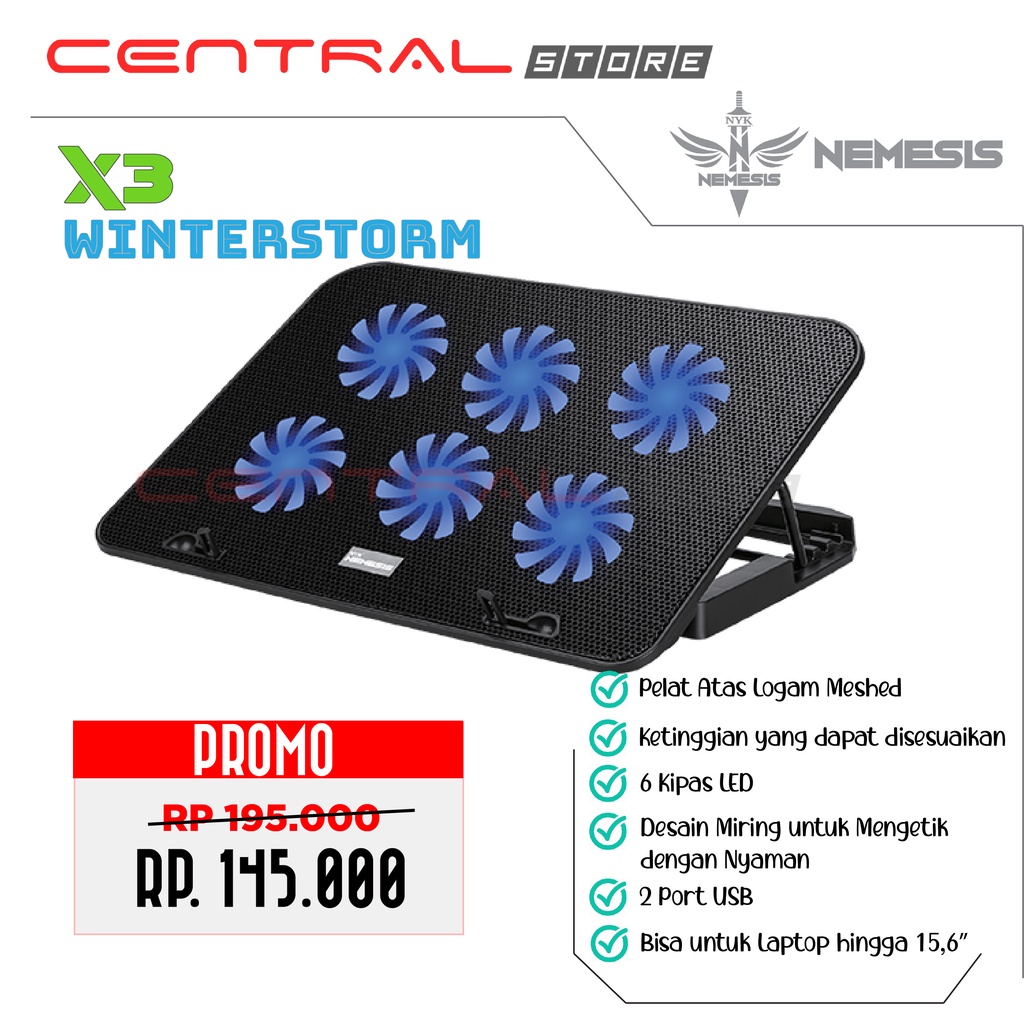 Coling Pad NYK WINTERSTORM X3 LED พัดลม 6 ตัว 2 พอร์ต USB คูลเลอร์โน๊ต ...
