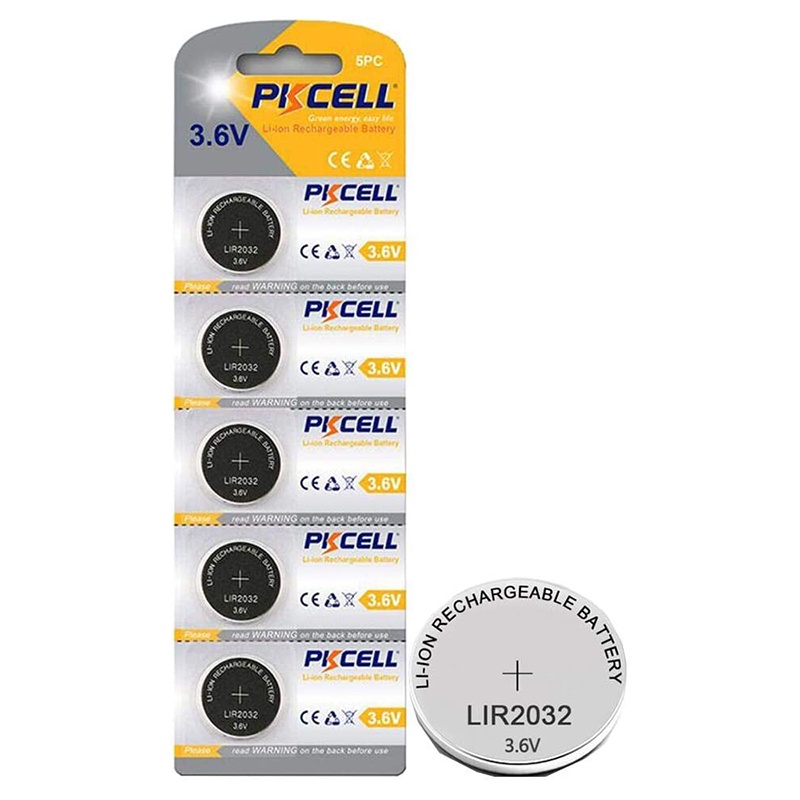 PKCELL LIR2032 Rechargeable Battery 3.6V Coin Cell Batteries Lithium ...