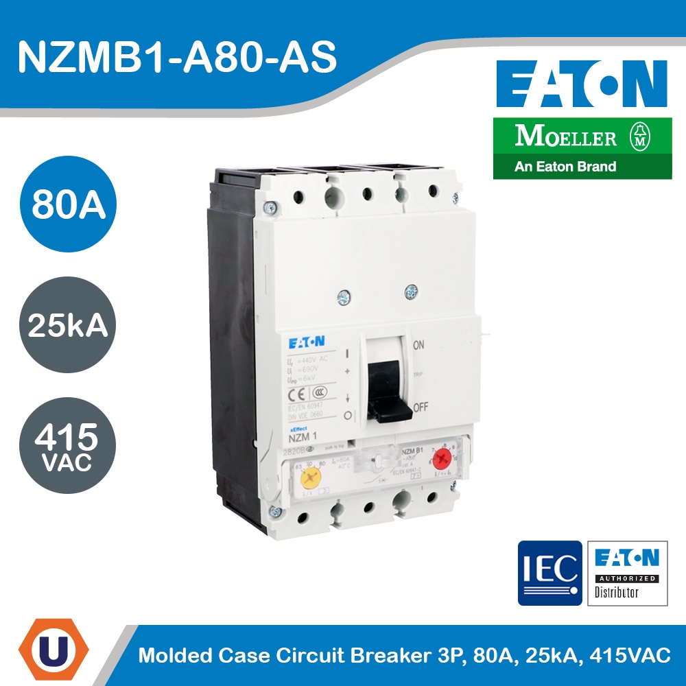 EATON Molded Case Circuit-Breaker (MCCB) 3P 80A 25kA ที่ 415VAC รหัส NZMB1-A80-AS | Ucanbuys ...