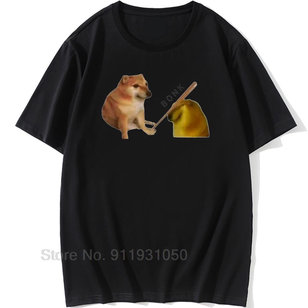 เสื้อขาว ผู้ชายแปลกใหม่ผู้ชายเสื้อยืด Bonk Meme Doge งานศิลปะตลกพิมพ์ ...