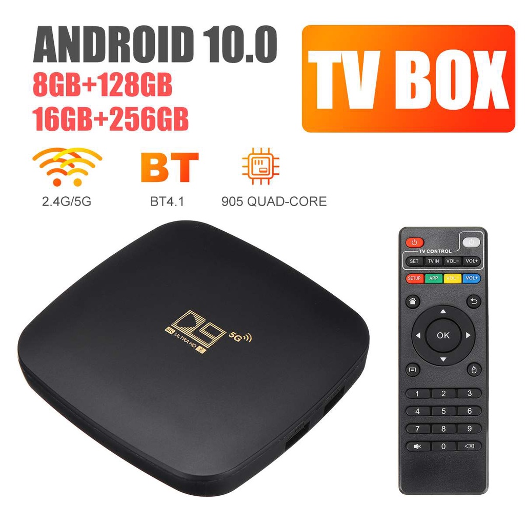 Android 10.0 TV BOX 16GB 256GB 8G 128G กล่องทีวี D9 2.4G 5GWIFI 905 Core 4K 4D ตัวรับสัญญาณทีวี ...