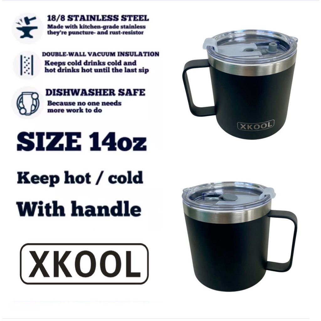 Xkool แก้วน้ำ14oz/420ml มาพร้อมหูจับ สีพื้นเก็บอุณหภูมิความเย็น,ร้อน เนื้อแก้วเป็นสแตนเลส 304 ...