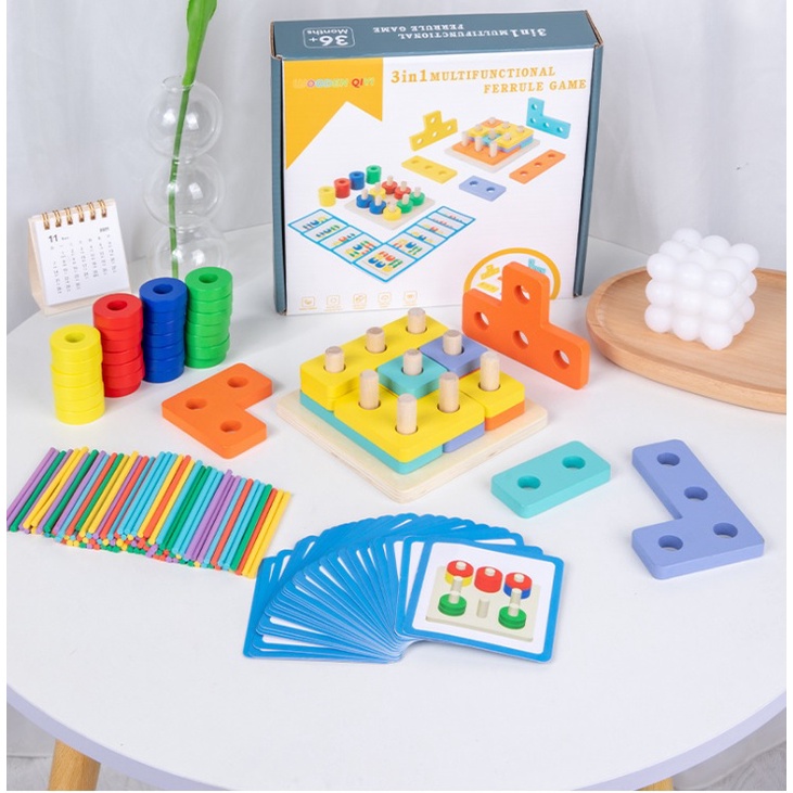 3 in 1 multifunctional ferrule game – shape matching game ของเล่นฝึก ...